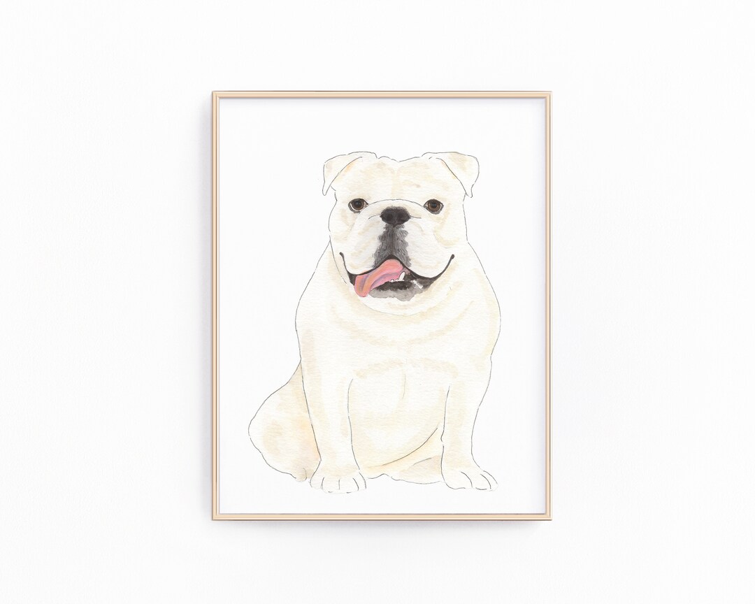 White English Bulldog Dog Painting, Printable, Clipart, Pet Portrait ...