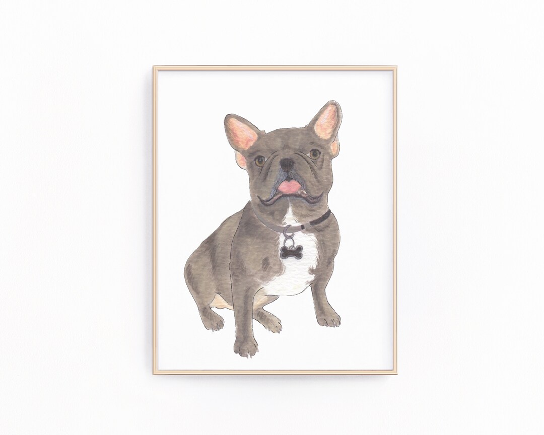 Blue Frenchie Painting, Clipart, Printable, Pet Portrait, Signature ...