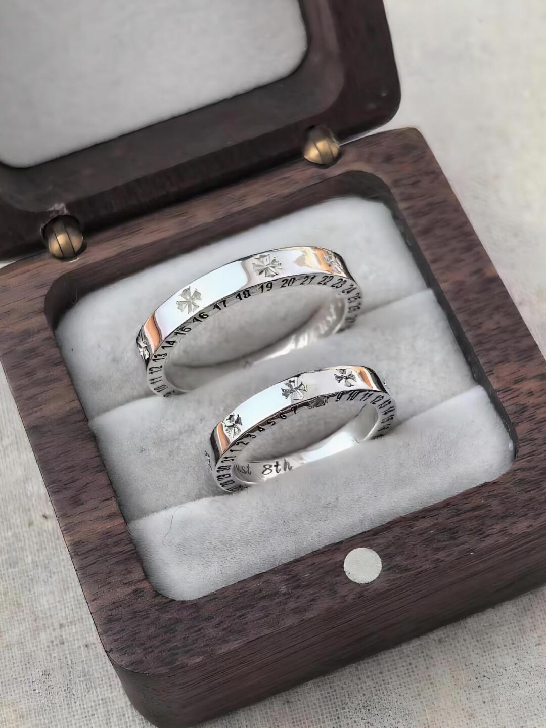 Custom Sterling Silver Engraved Cross Ring, Personalized Calendar Band ...