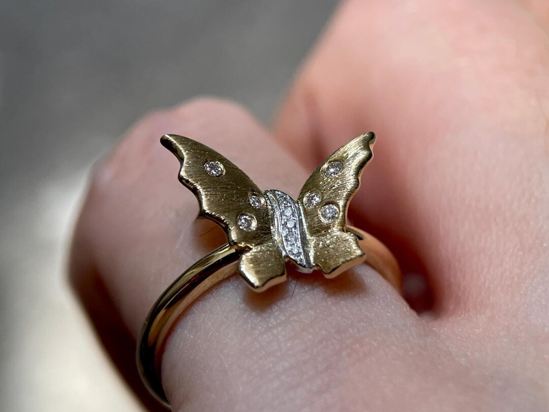 Butterfly Ring in 9K Solid Gold With Lab Diamonds, Handmade Gold Ring ...