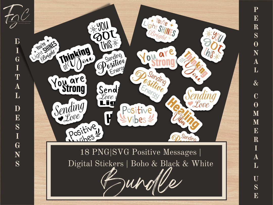 18 Positive Messages SVG PNG Digital Sitcker Bundle Black - Etsy UK