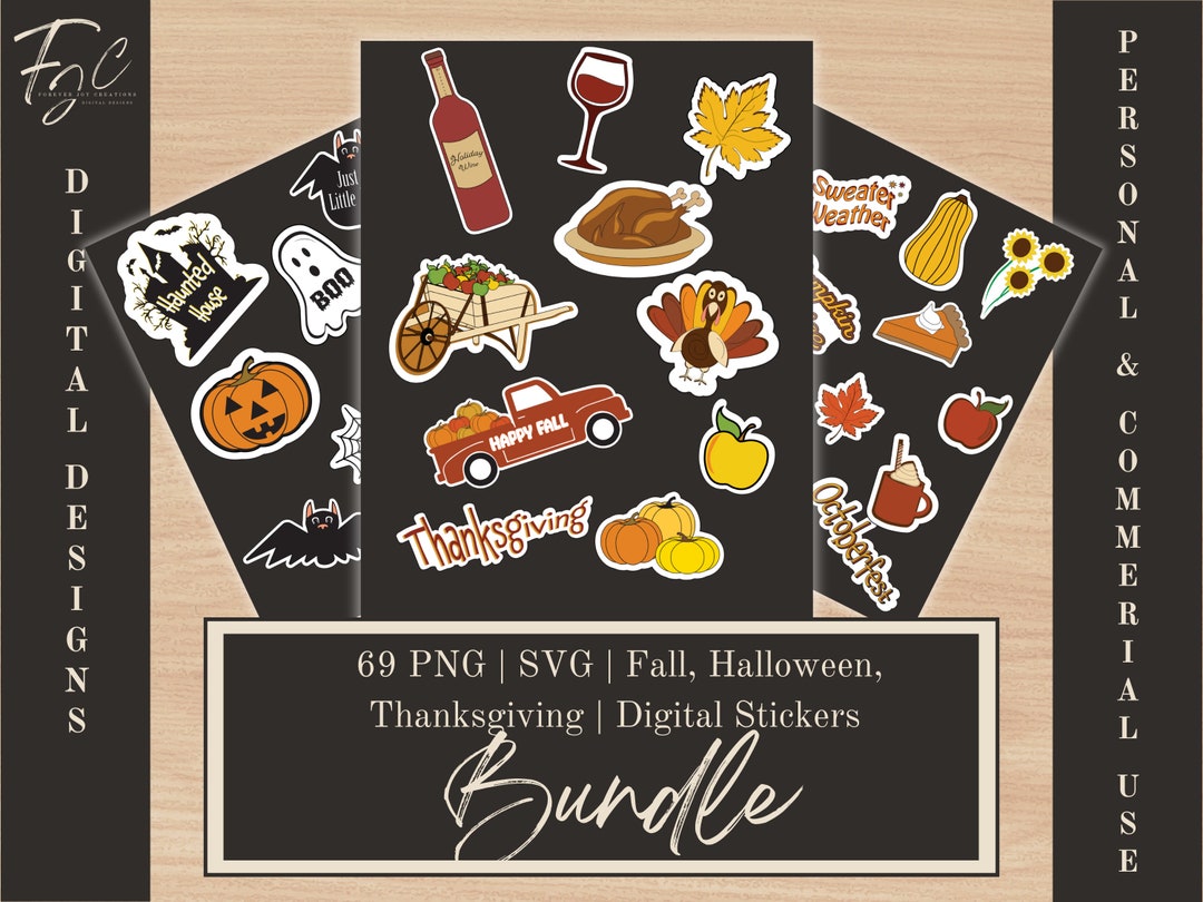 69 Fall Digital Sticker Bundle | PNG - SVG Files | Fall, Thanksgiving ...