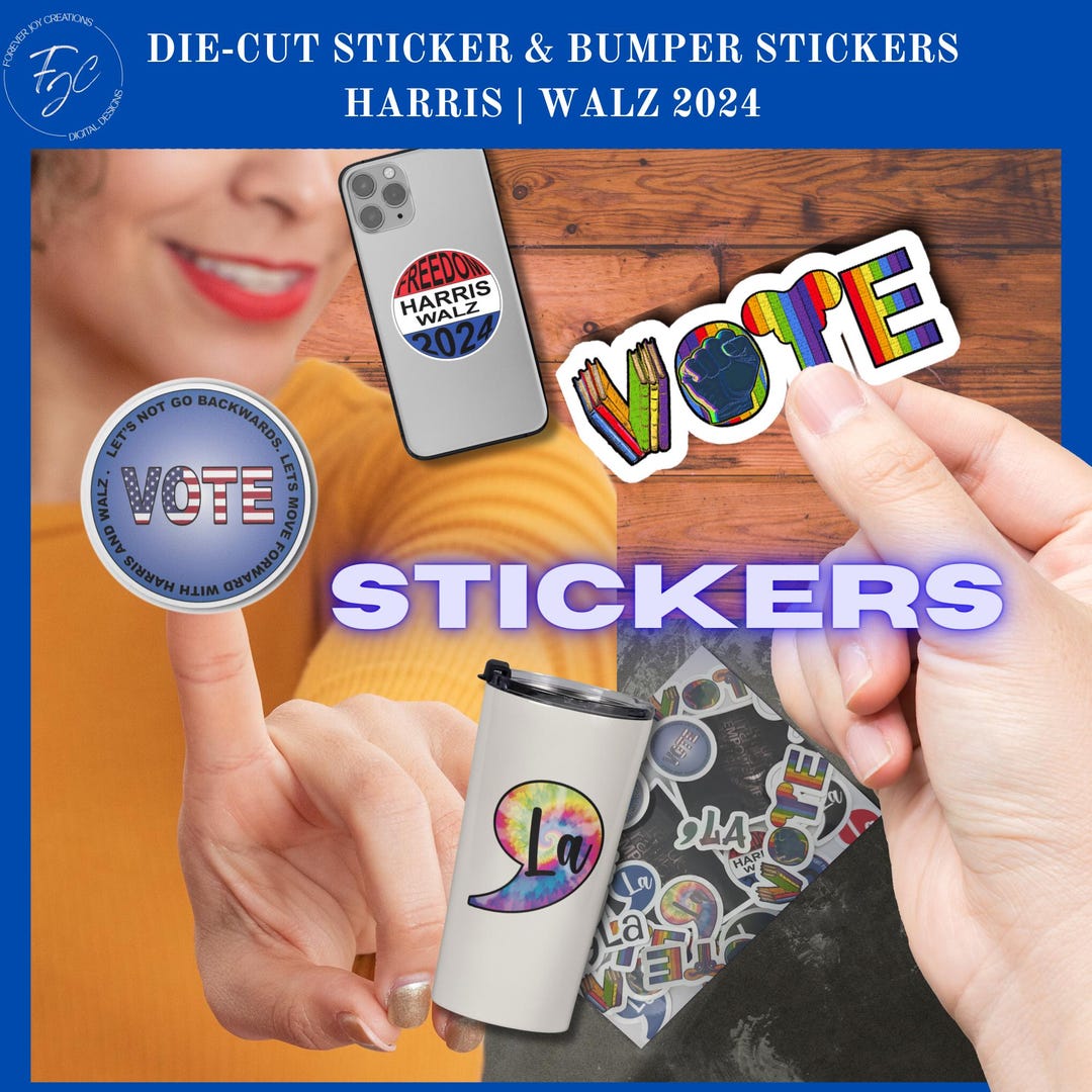 Kamala Harris and Tim Walz 2024 Stickers Political Feminist Bumper ...