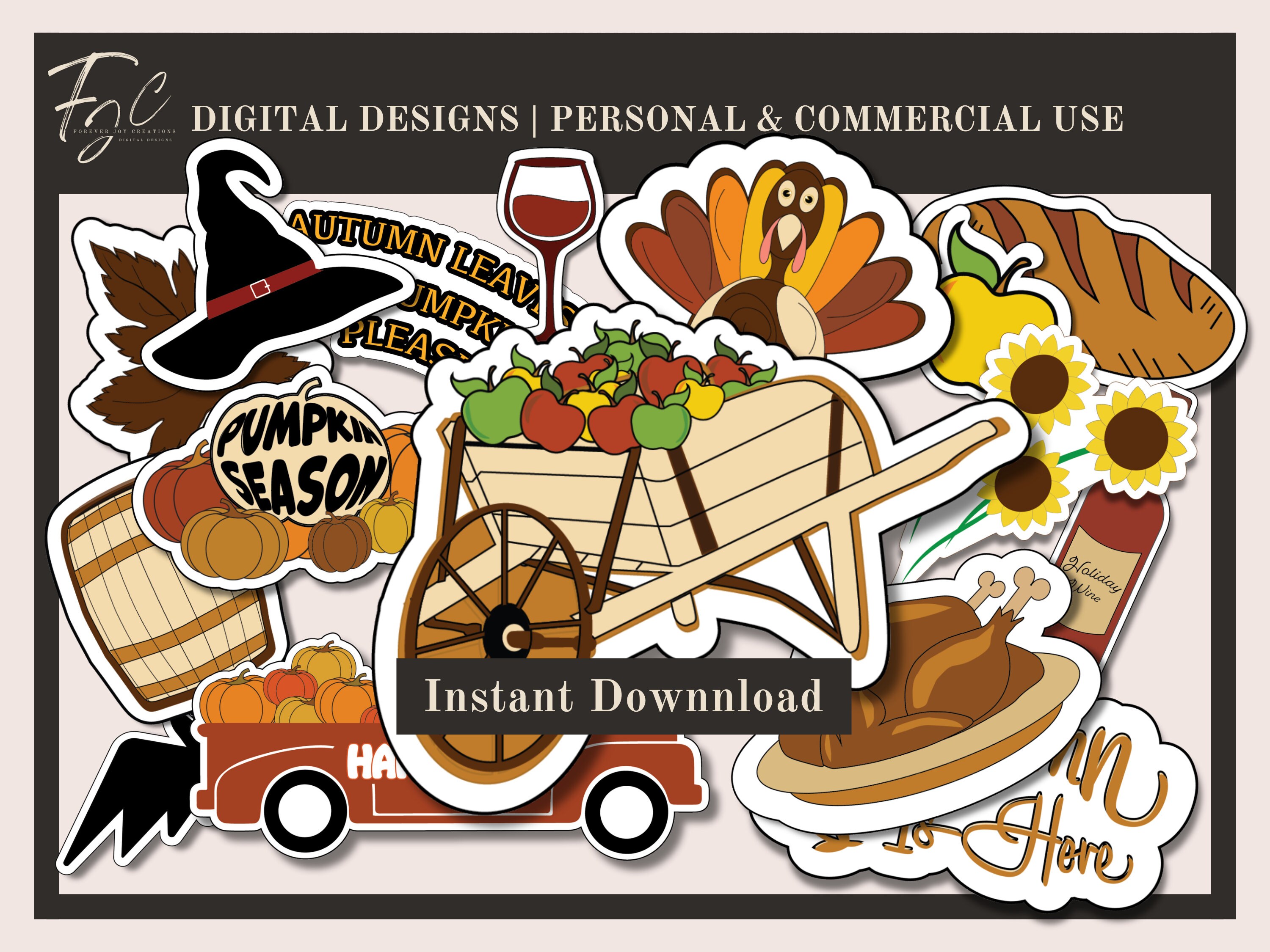 69 Fall Digital Sticker Bundle | PNG - SVG Files | Fall, Thanksgiving ...