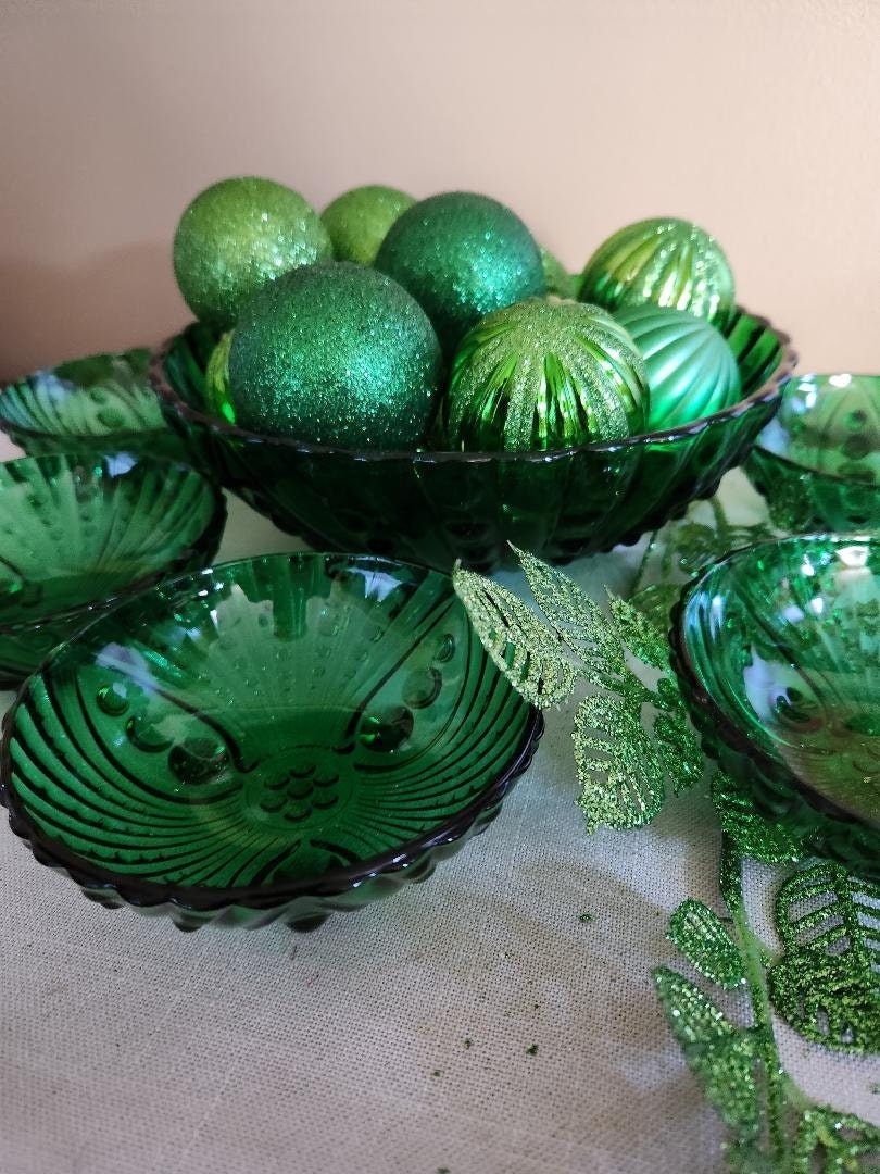 Emerald Green Footed Bowl Set - Etsy