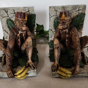Monkey in Vest and Fez Bookends - Etsy