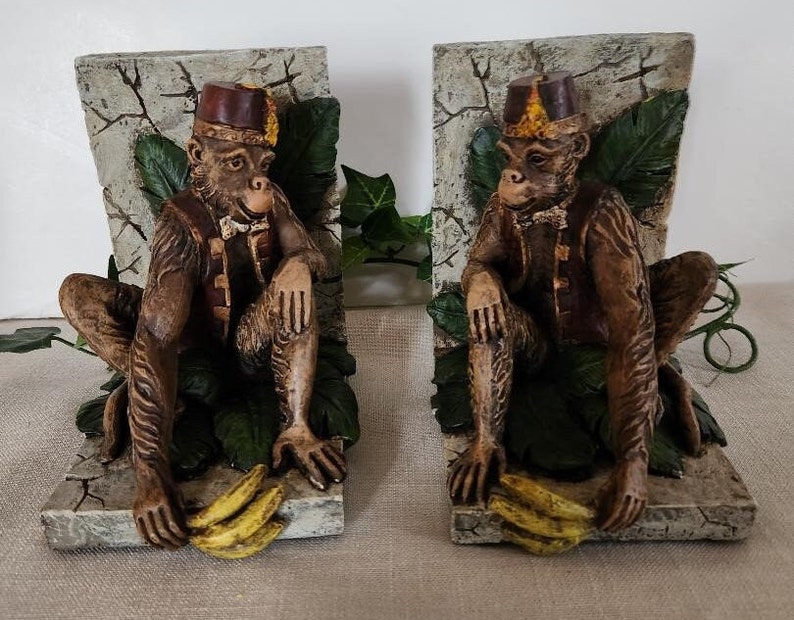 Monkey in Vest and Fez Bookends - Etsy