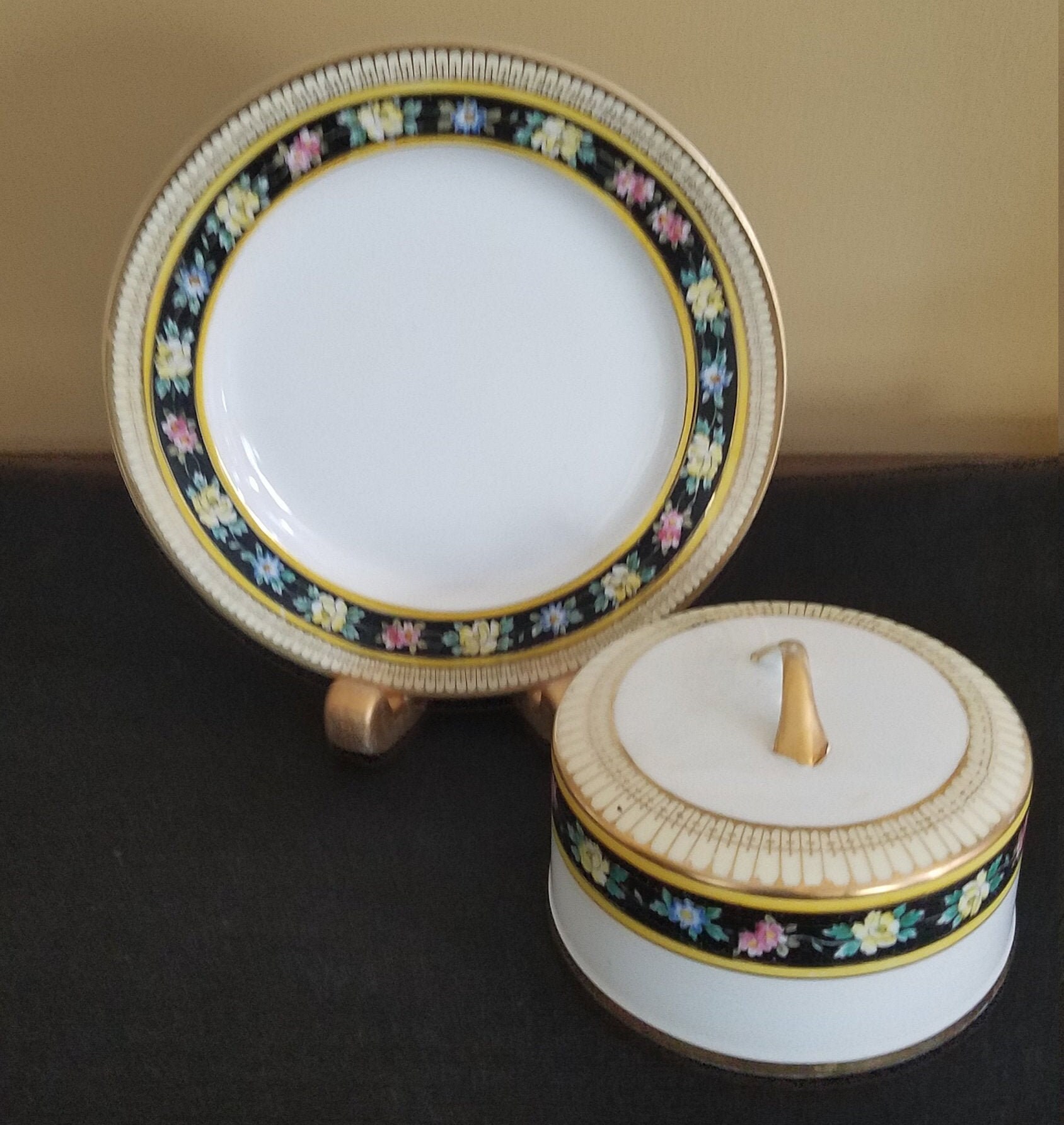 Vintage Black Ribbon Butter/Cheese Plate - Etsy España