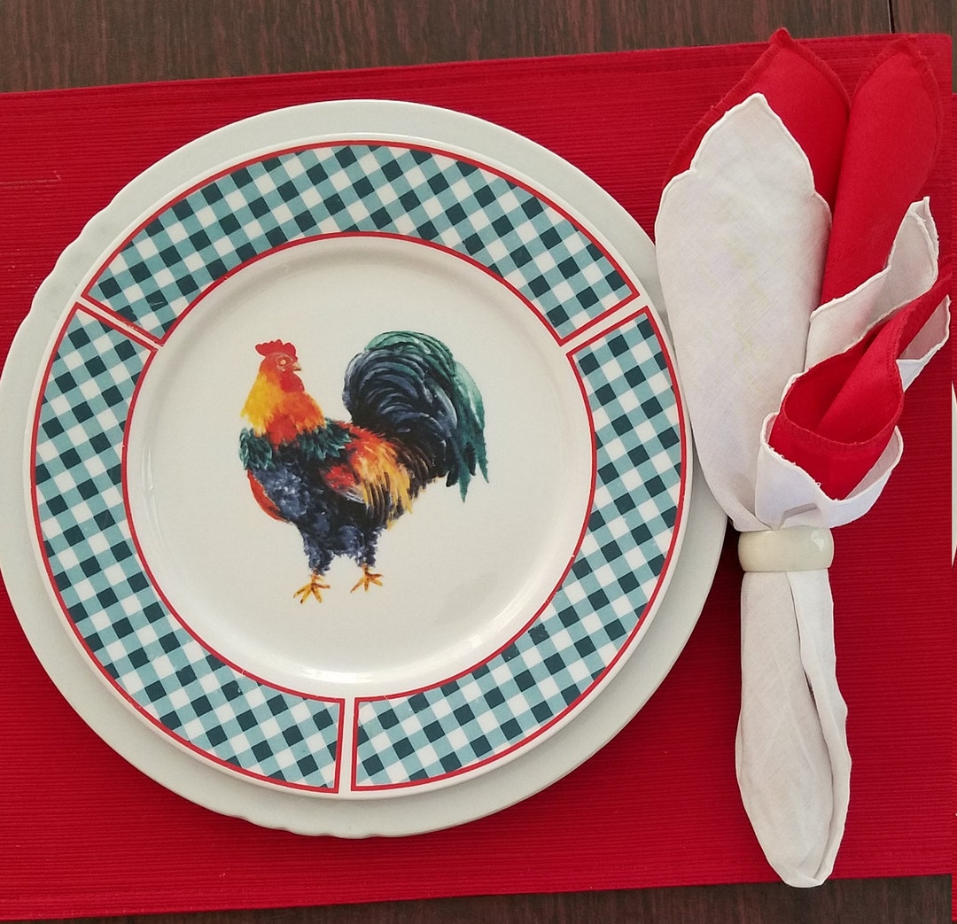 Queens Blue Gingham Rooster Plate - Etsy