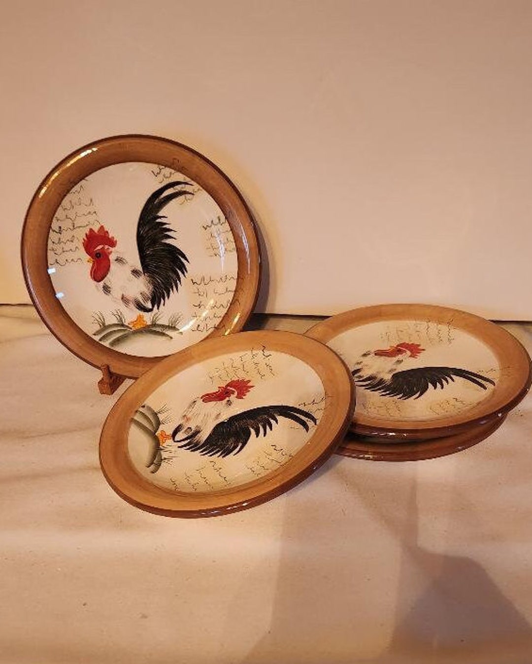 4 Rooster chicken Scratch Salad Plates - Etsy