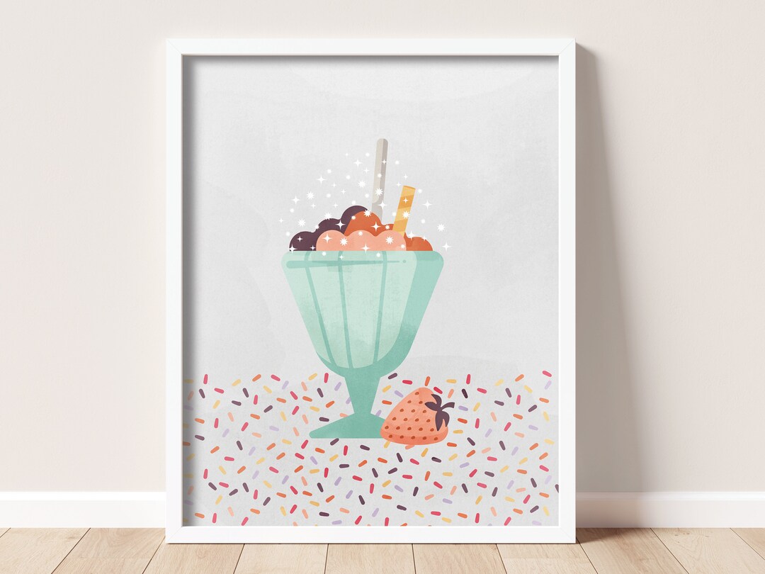 Ice Cream Sundae Art Print | Whimsical Kitchen or Nursery Decor ...
