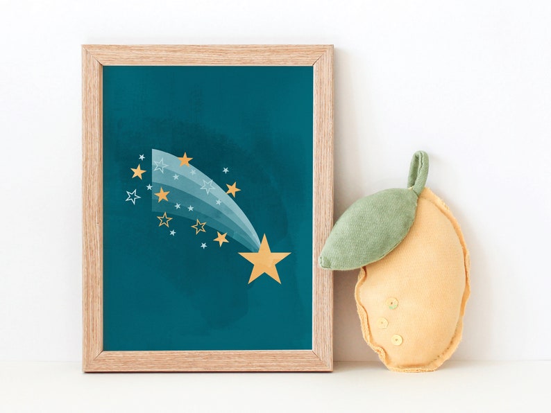 Shooting Star Nursery Art Print, Celestial Kids Room Decor (digital ...