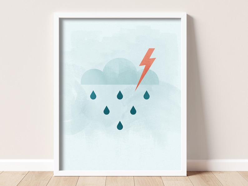 Storm Cloud Lightning Kids Room Art, Weather Printable (digital ...