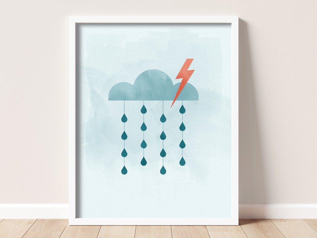 Rain Lightning Kids Room Print, Modern Weather Wall Art (digital ...