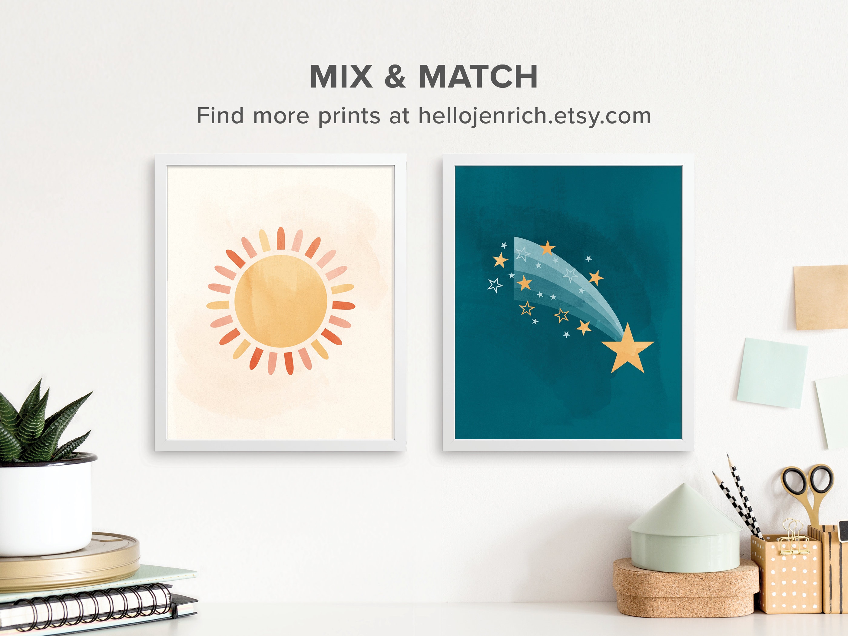 Shooting Star Nursery Art Print, Celestial Kids Room Decor (digital ...