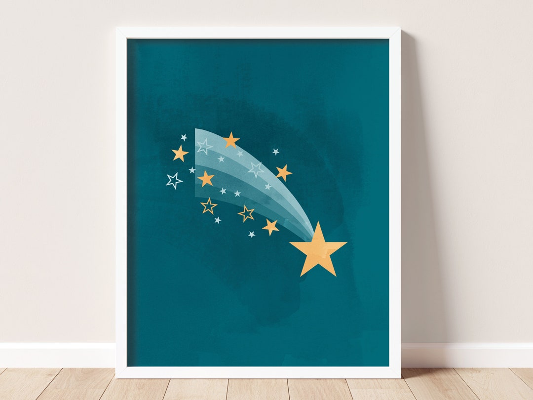 Shooting Star Nursery Art Print, Celestial Kids Room Decor (digital ...