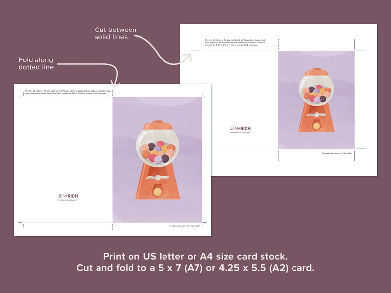Gumball Machine Blank Printable Greeting Card \\ Birthday Celebration ...
