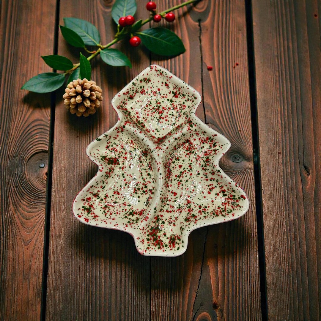 Confetti Splatter Ware Christmas Tree Candy/nut Dish Divided Dish ...