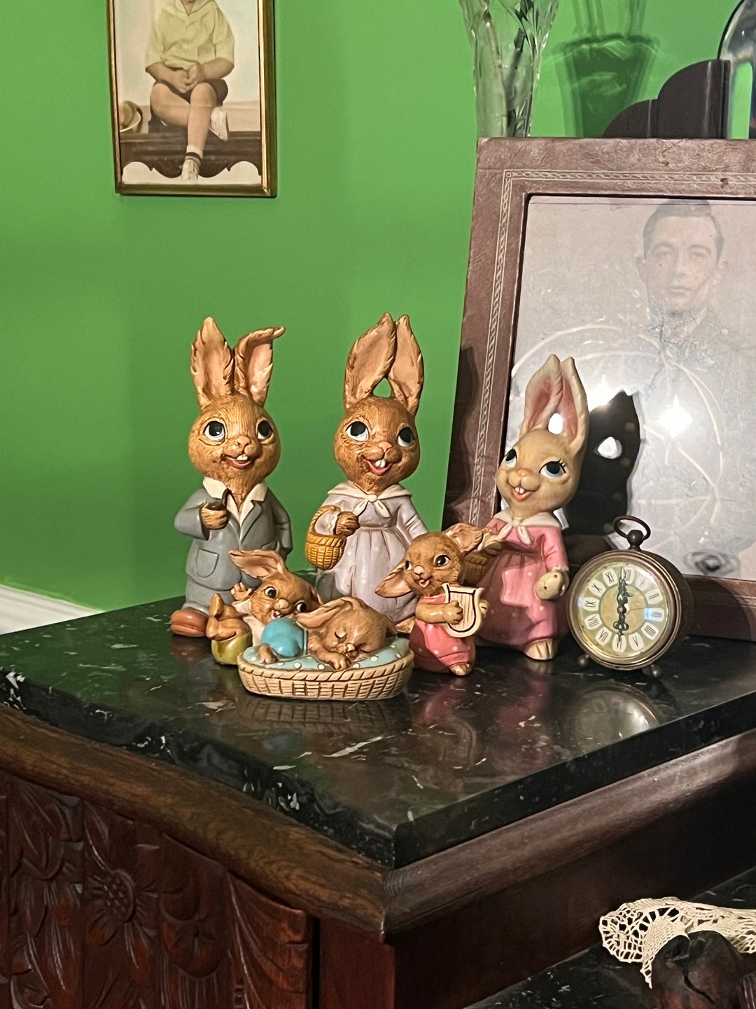 Vintage Easter Rabbit/bunny Family Chalkware Bunny Family Made in Japan ...