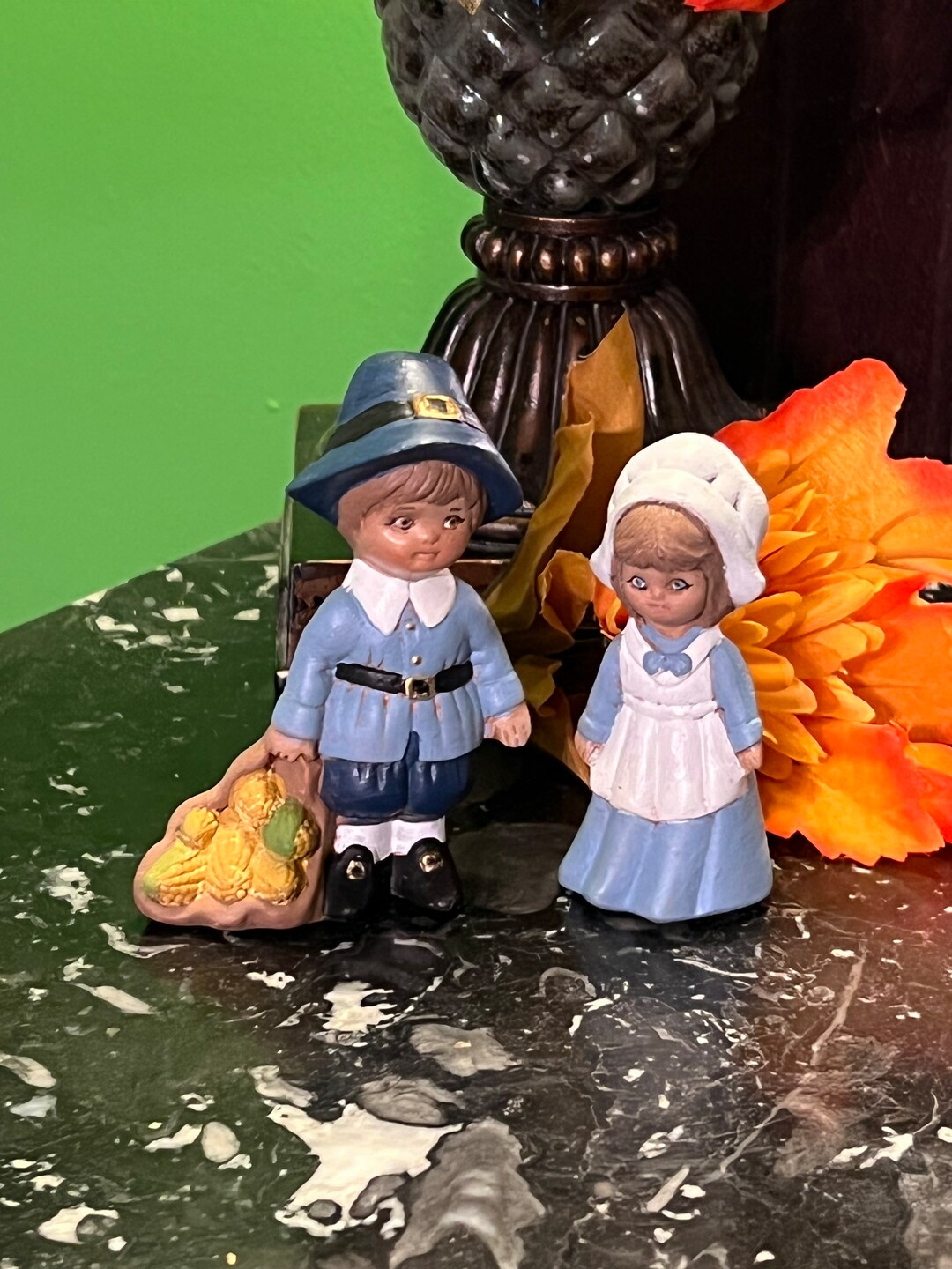 Ceramic Tiny Pilgrims Thanksgiving Harvest Decor Figurines Fall Decor ...