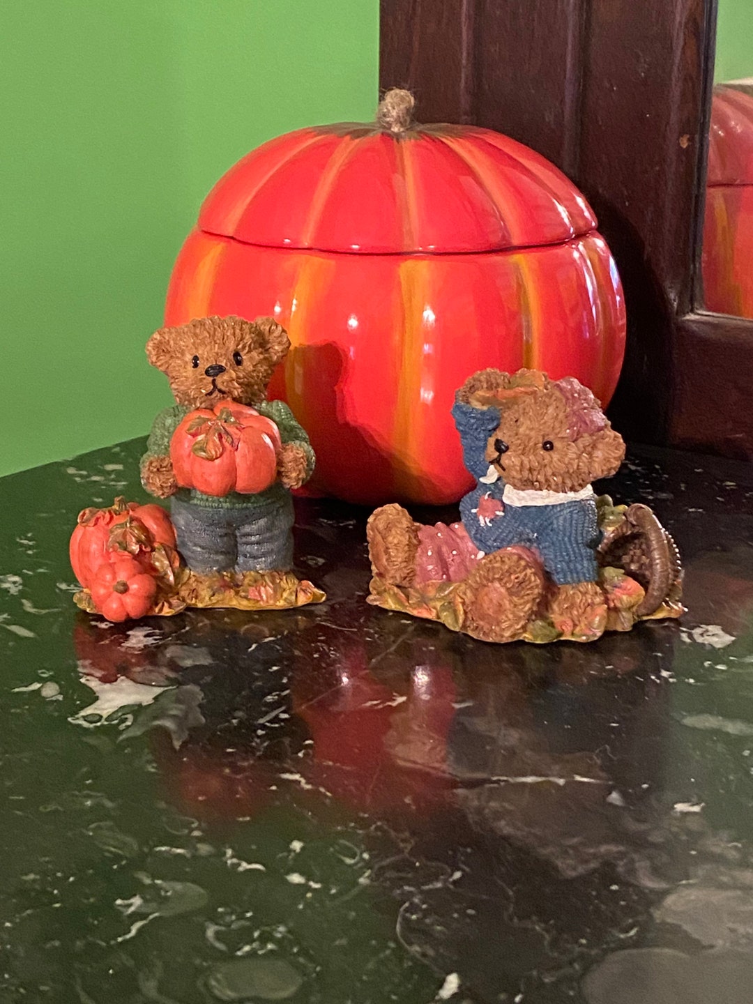 Home Interiors Thanksgiving Bear Figurines, Autumn Harvest Decor (set ...