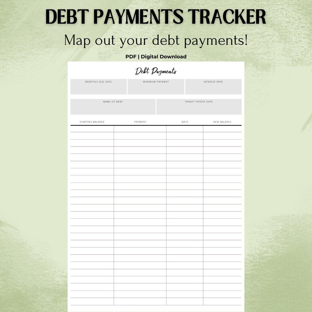 Debt Payment Tracker INSTANT DOWNLOAD Debt Payoff Tracker - Etsy