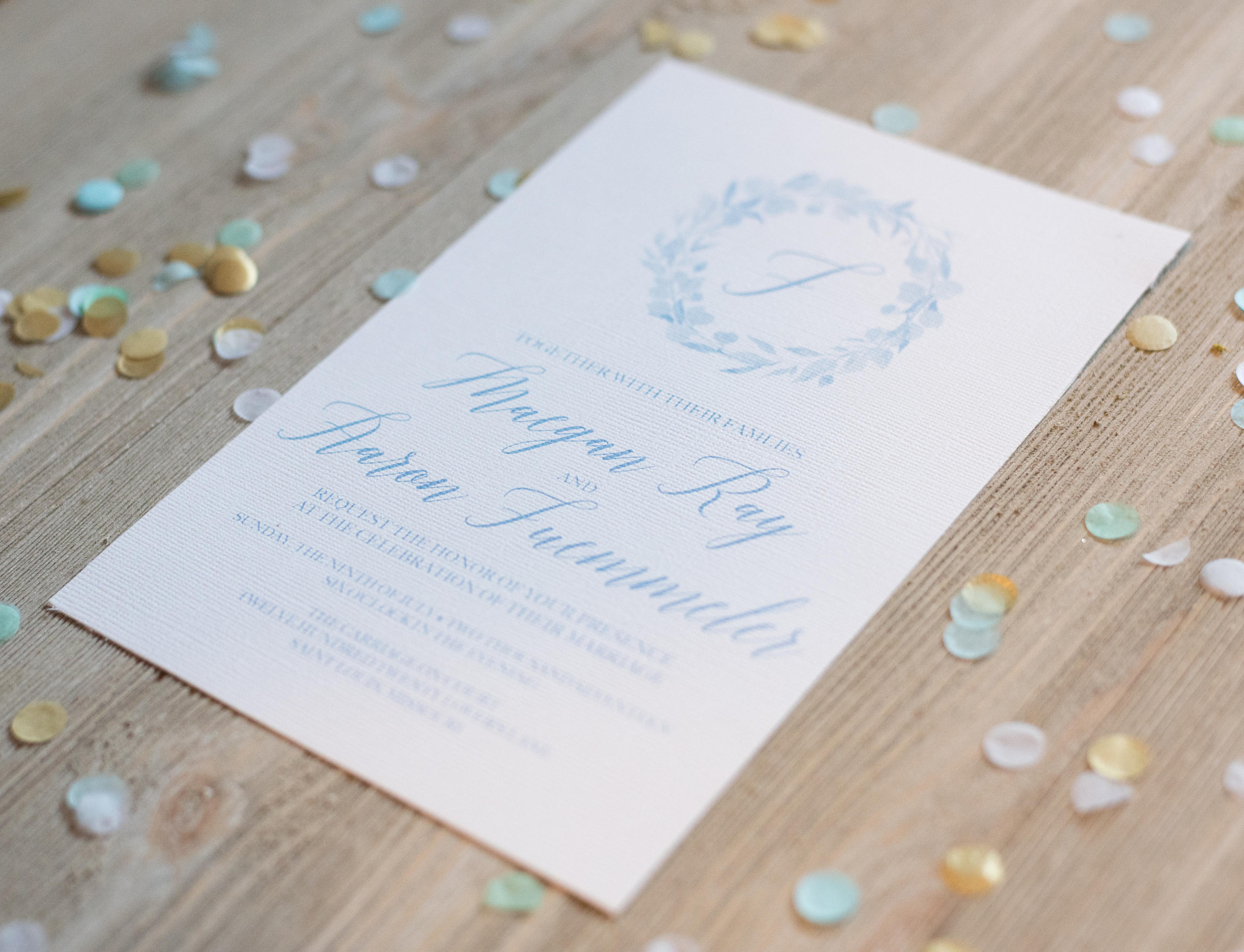 Elegant Custom Wedding Invitations Script Crest Blue PDF Download ...