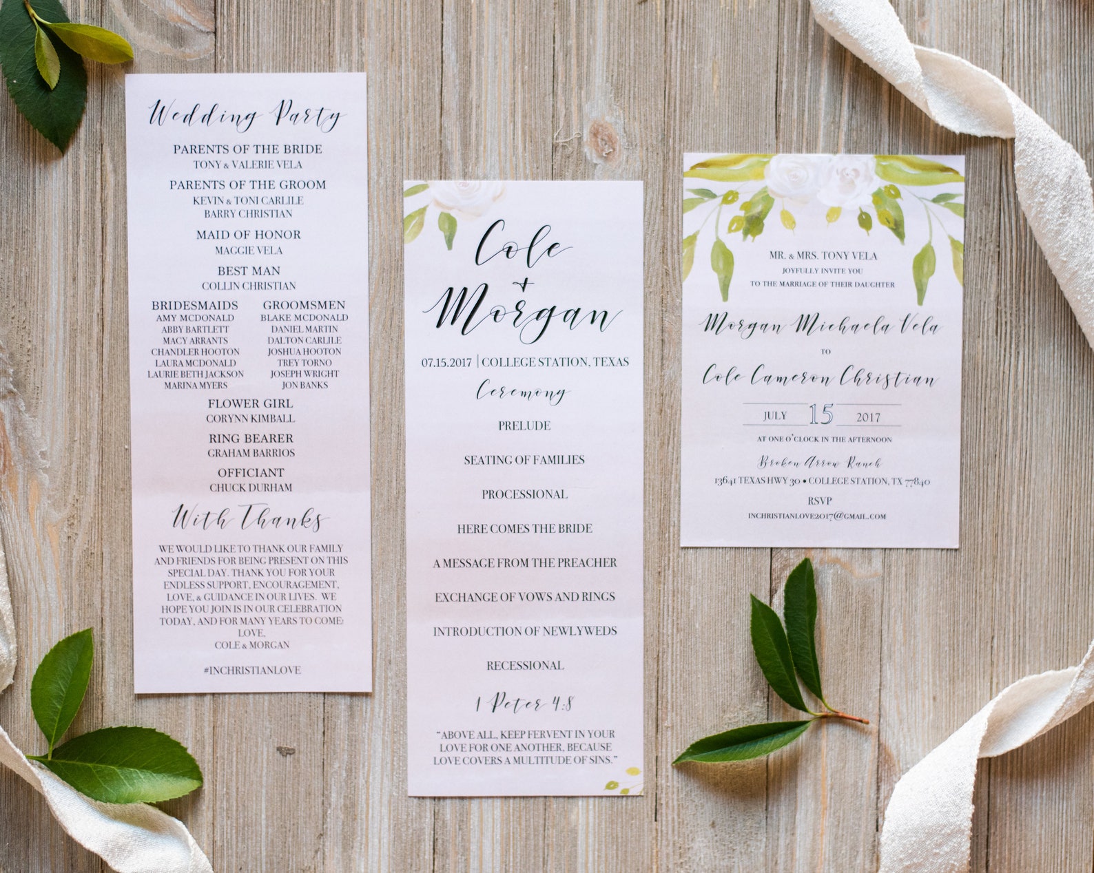 Elegant Wedding Invitations & Programs Set Neutral Watercolor ...