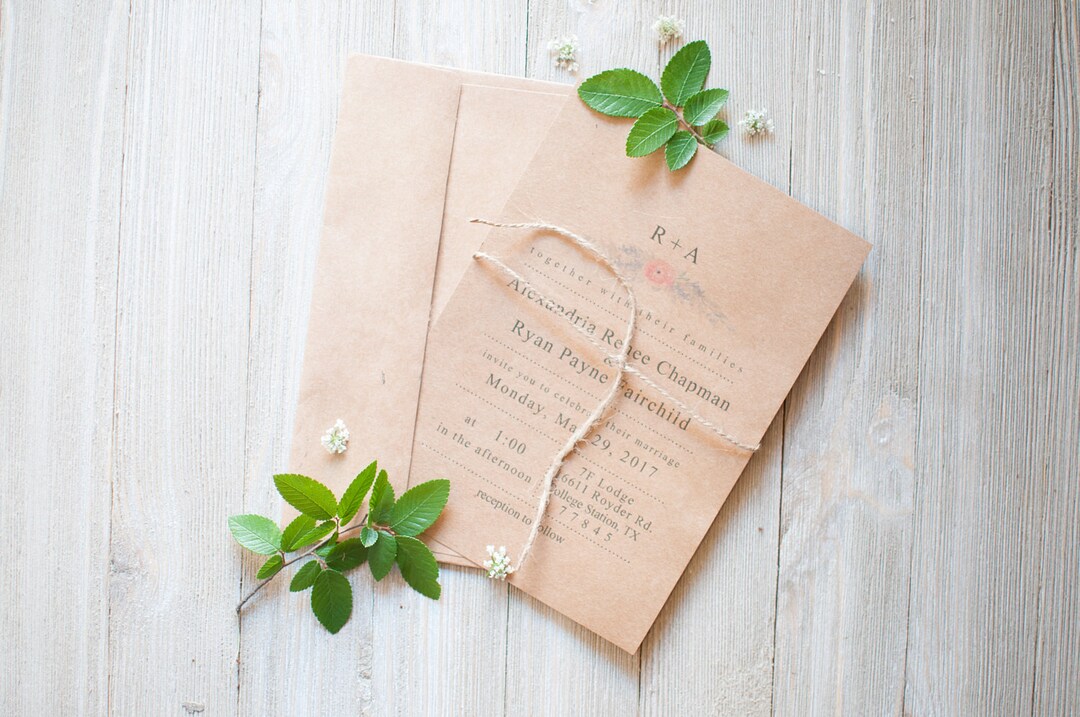 Simple Floral Wedding Invitations With RSVP Cards Custom PDF - Etsy