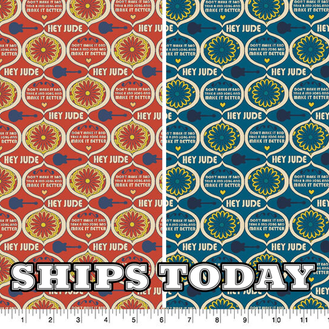 Beatles Hey Jude Mccartney Lennon Blue or Orange 100% Cotton Fabric ...