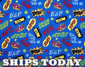 Comic Book Fabric Pow Superhero Comic Pop Art Speech Bubbles Words Mint ...