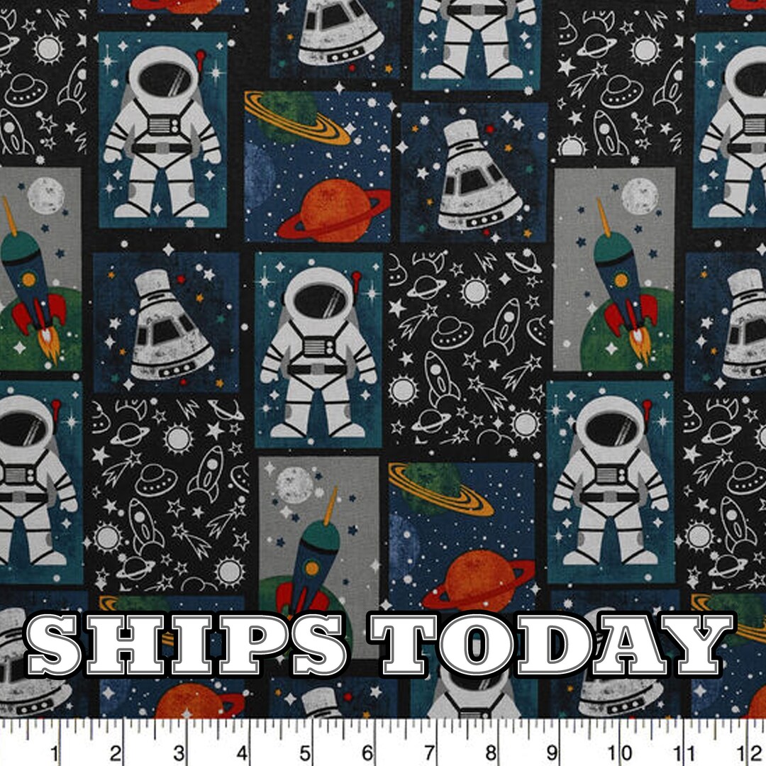 Astronauts and Outer Space Rockets 100% Cotton Fabric, Fat Quarter, FQ ...