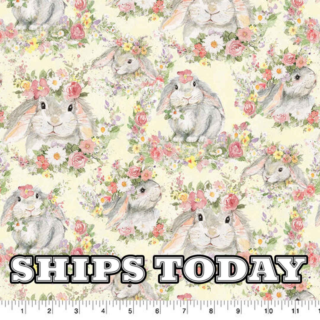 Easter Susan Winget Hello Spring Bunny 100% Cotton Fabric, Fat Quarter ...