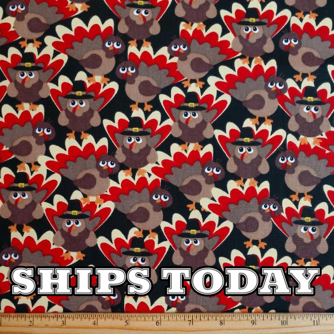 Packed Thanksgiving Turkeys 100% Cotton Fabric, Fat Quarter, FQ, by the ...