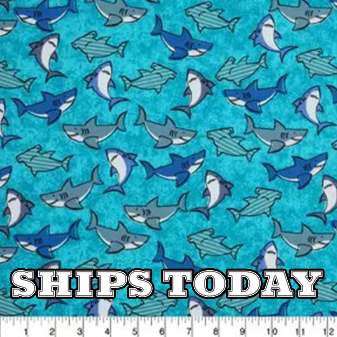 Packed Sharks 100% Cotton Fabric, Fat Quarter, FQ, by the Yard, Packed ...
