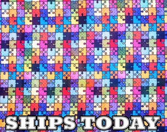 Puzzle Pieces Fabric | Etsy