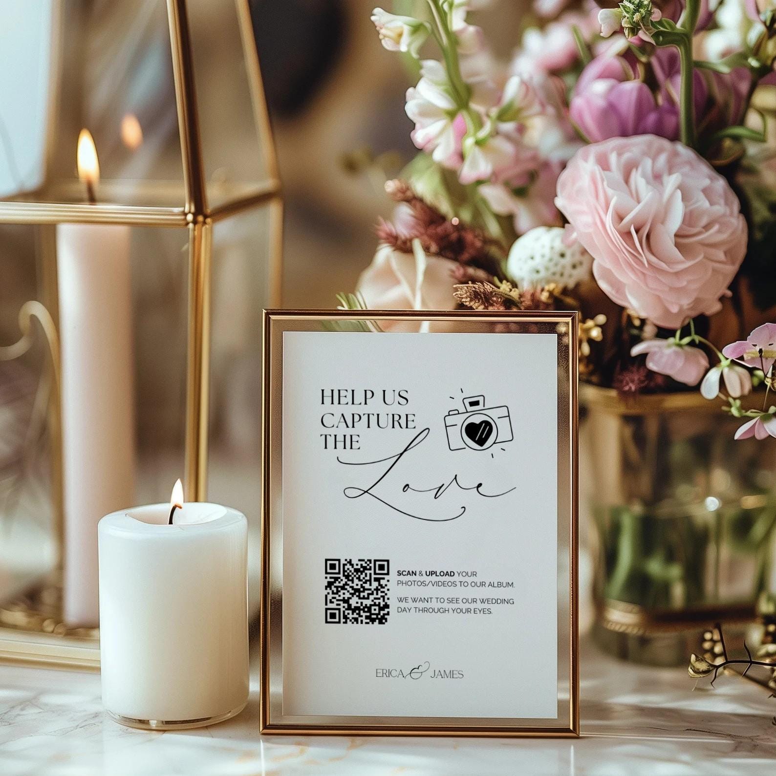 Capture the Love QR Code Wedding Sign, Minimalist Capture the Love Card ...