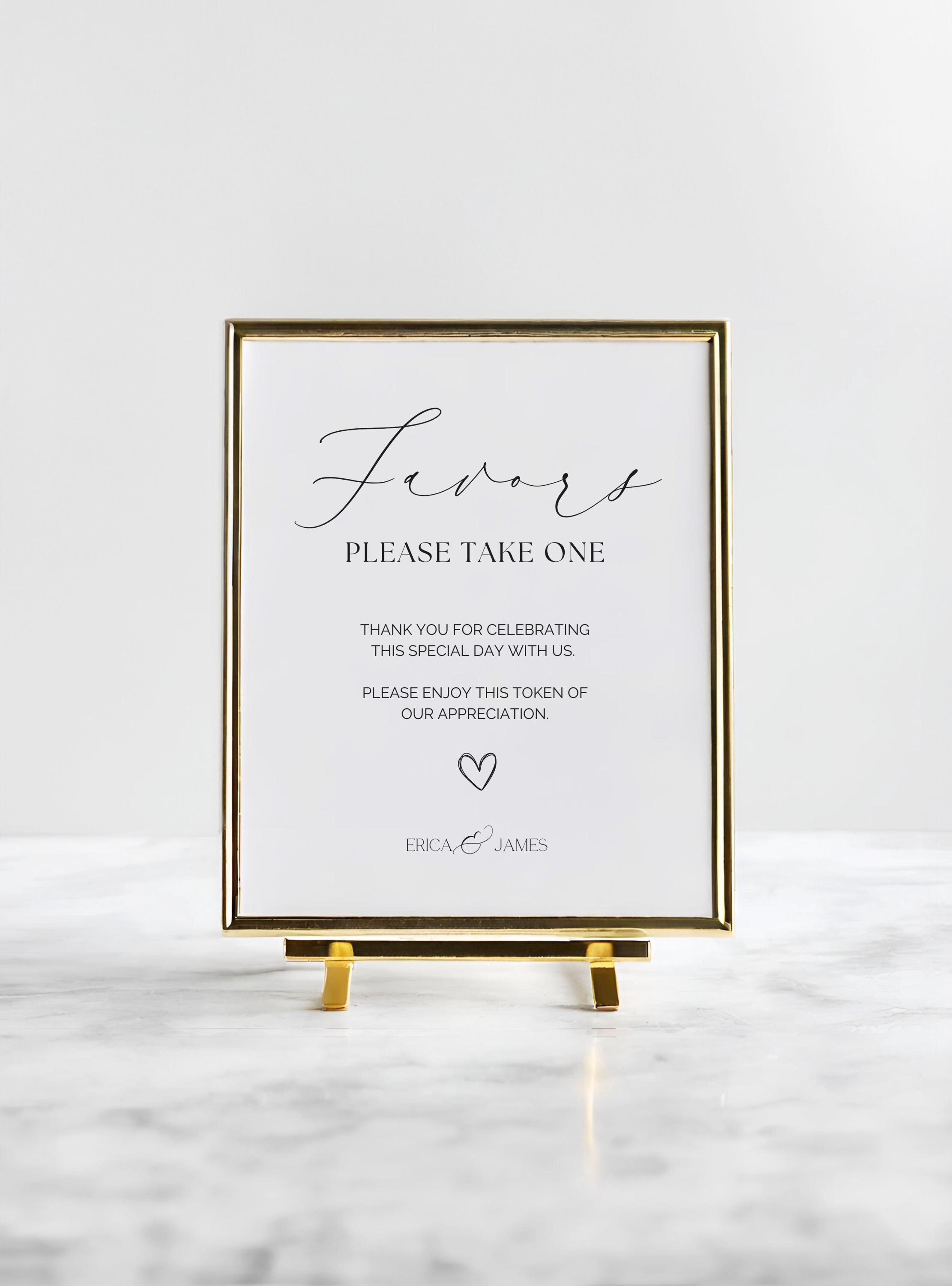 Wedding Favors Sign Template, Elegant Please Take A Favor Signage ...