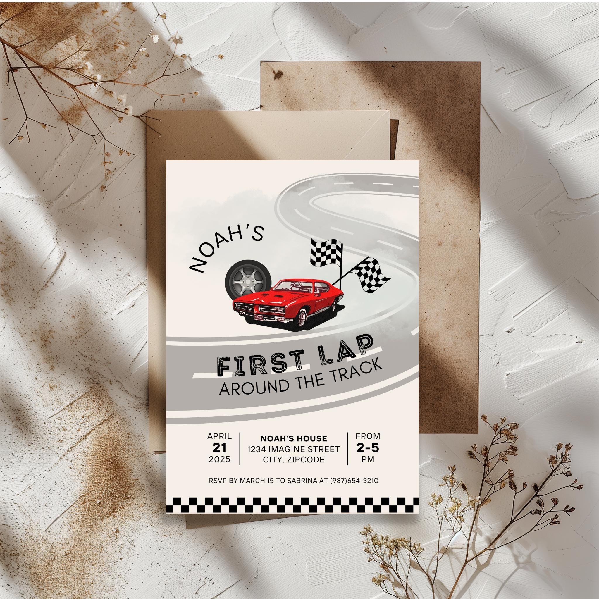 First Lap Around the Track Birthday Invitation, Race Car 1st Birthday ...