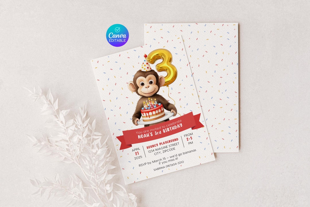 Cute Monkey Holding Birthday Cake Invitation, Monkey Birthday Party ...
