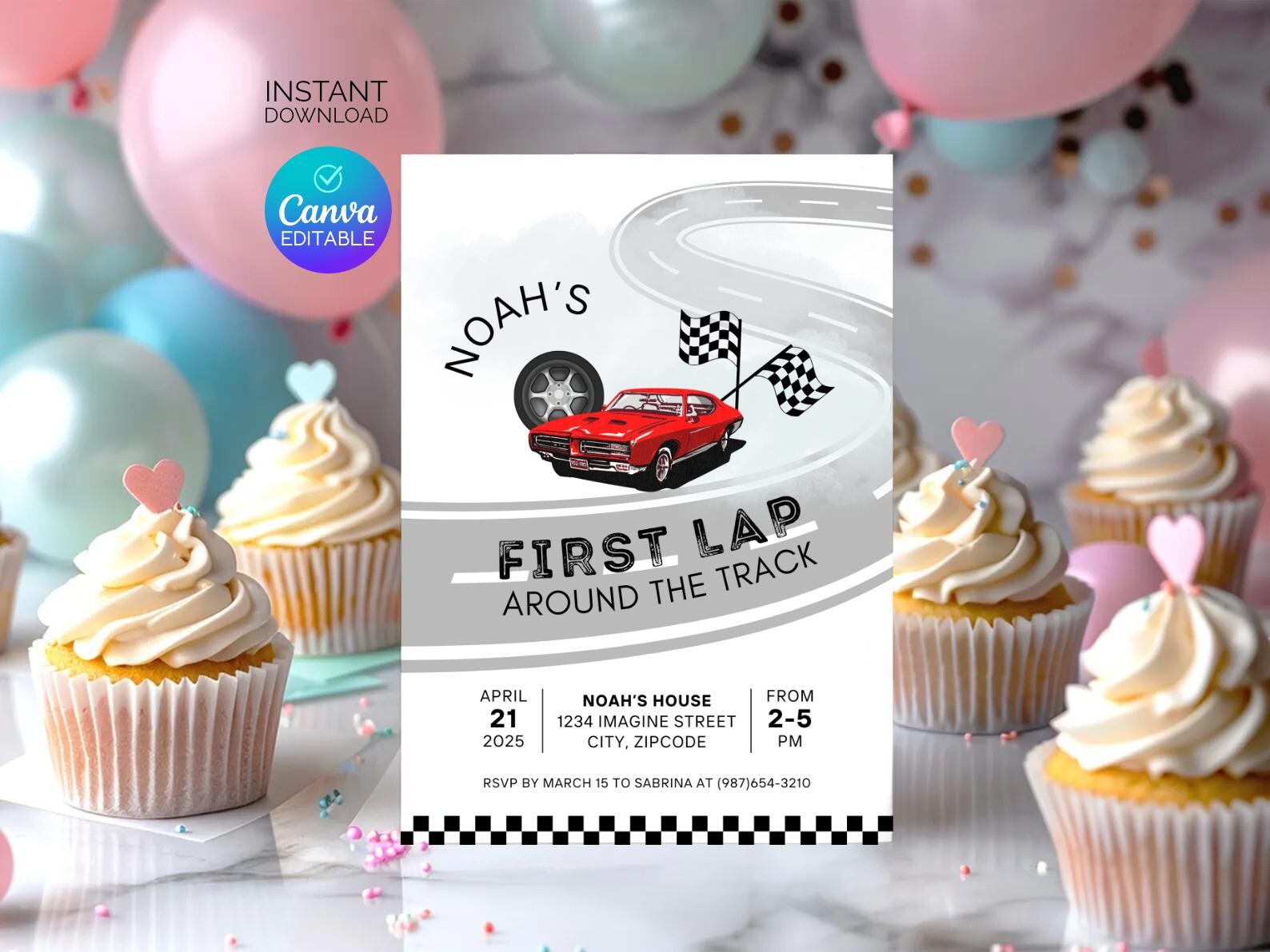 First Lap Around the Track Birthday Invitation, Race Car 1st Birthday ...