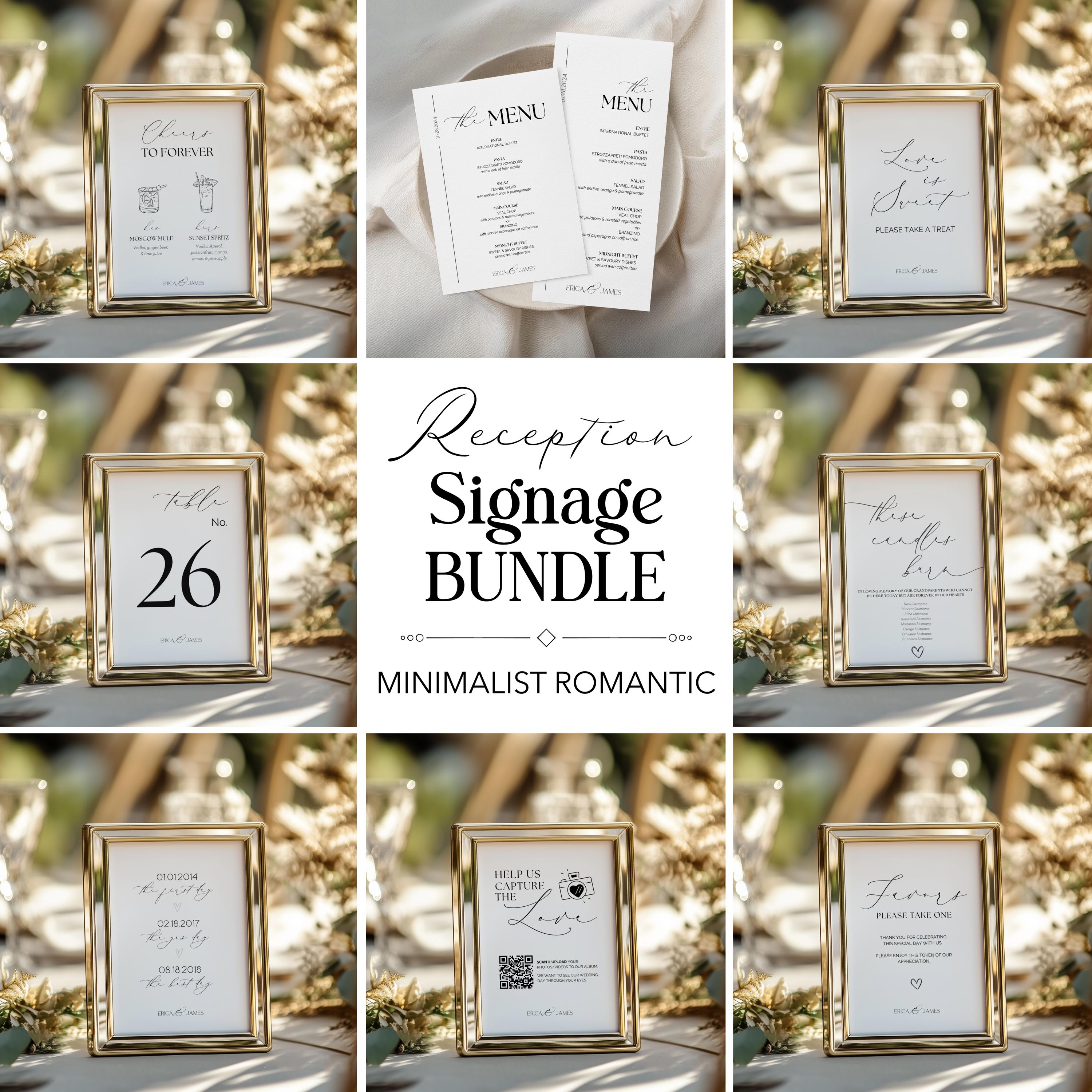 Wedding Reception Sign Bundle, Minimalist Printable Set, Editable Table ...