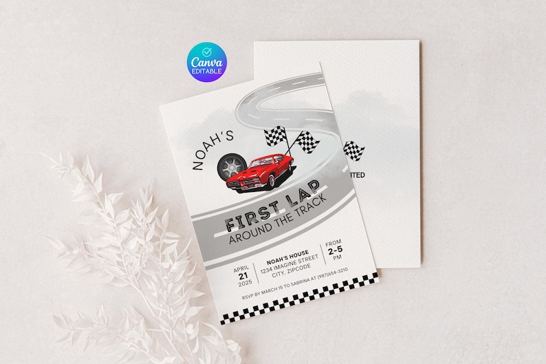 First Lap Around the Track Birthday Invitation, Race Car 1st Birthday ...