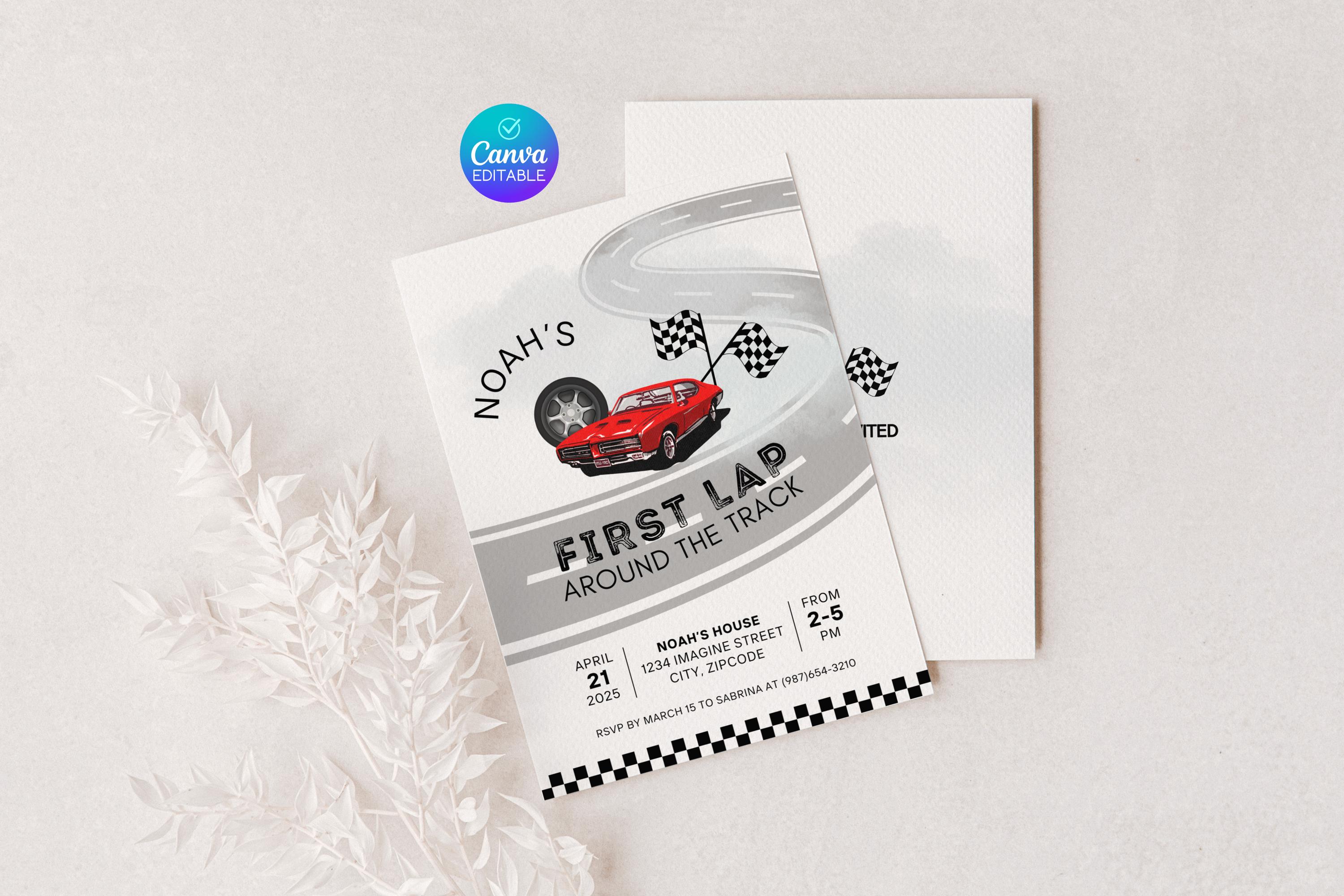 First Lap Around the Track Birthday Invitation, Race Car 1st Birthday ...