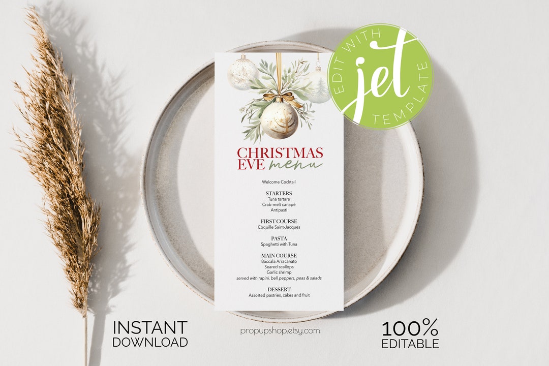 Editable Christmas Menu, Editable Holiday Menu, Personalized Menu, Edit ...