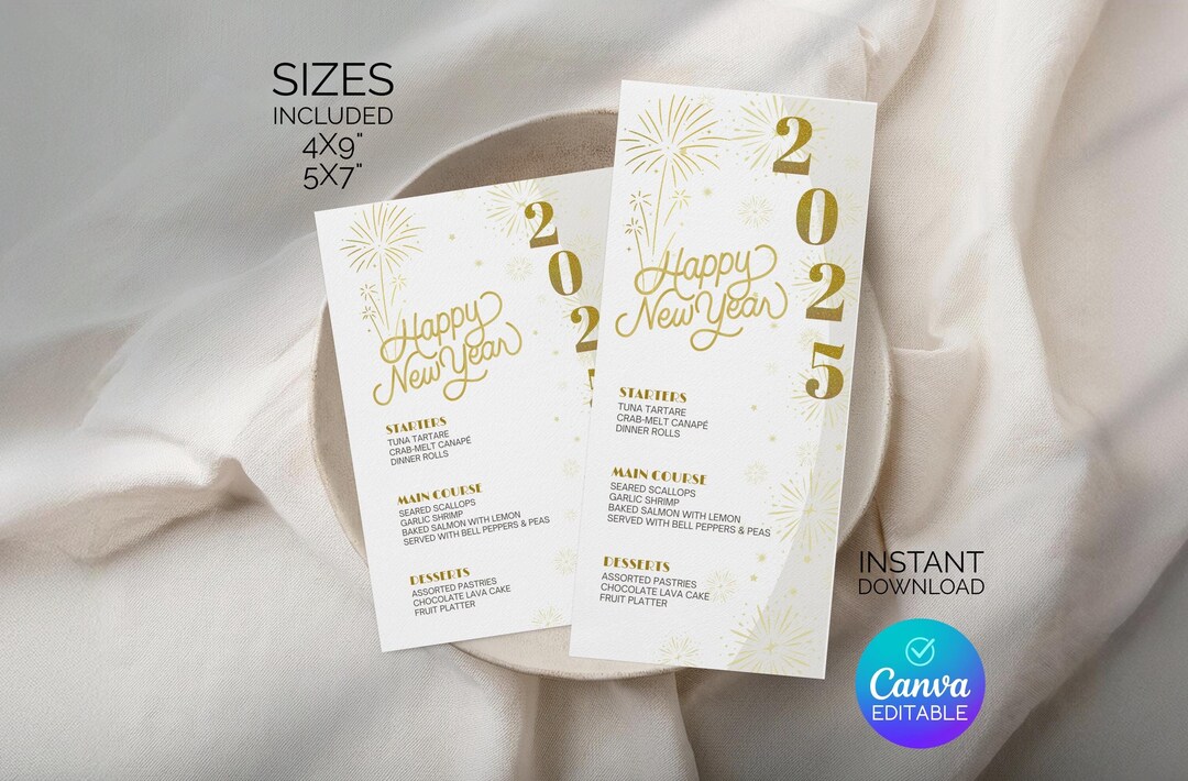 Editable New Years 2025 Menu Template, Editable Holiday Menu Card ...