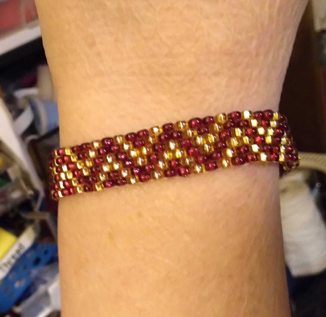 Hand Beaded Garnet & Gold Fsu's Colors, Chevron Pattern, 8-0 Silver ...
