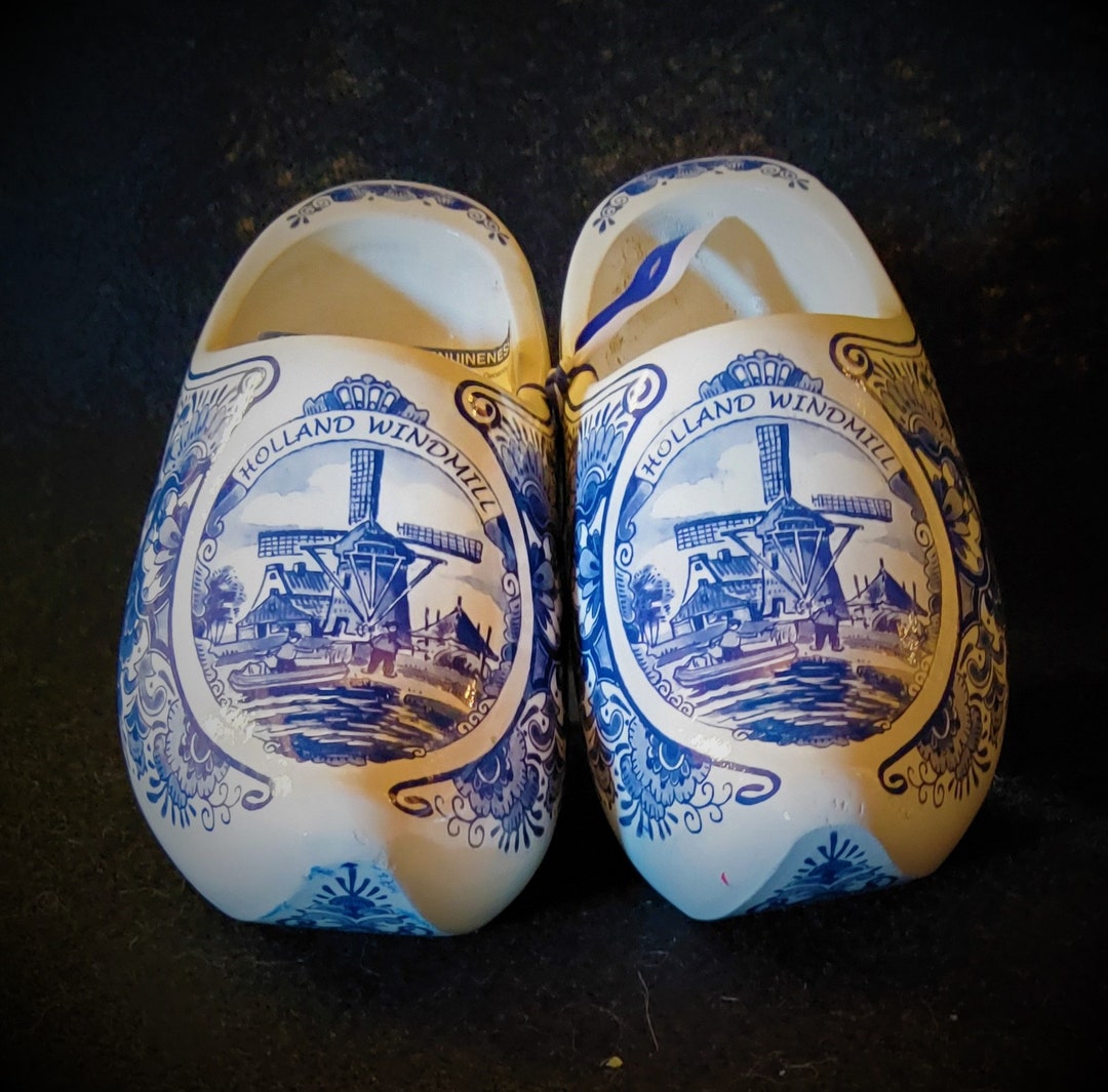 Delft Blue Ceramic Dutch Shoes From Holland Windmill - Etsy
