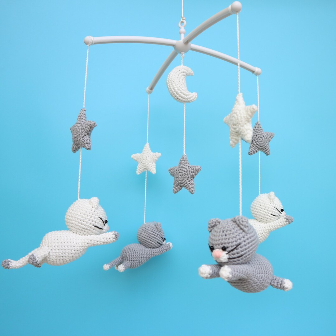 Crochet Kitten Baby Mobile: Cat, Moon & Stars Nursery Decor - Etsy