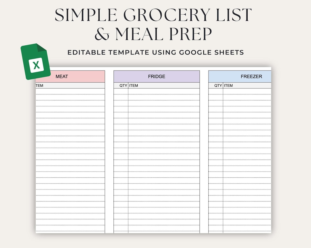 Simple Grocery List | Meal Prep Template | Budgeting | Food Prep List ...